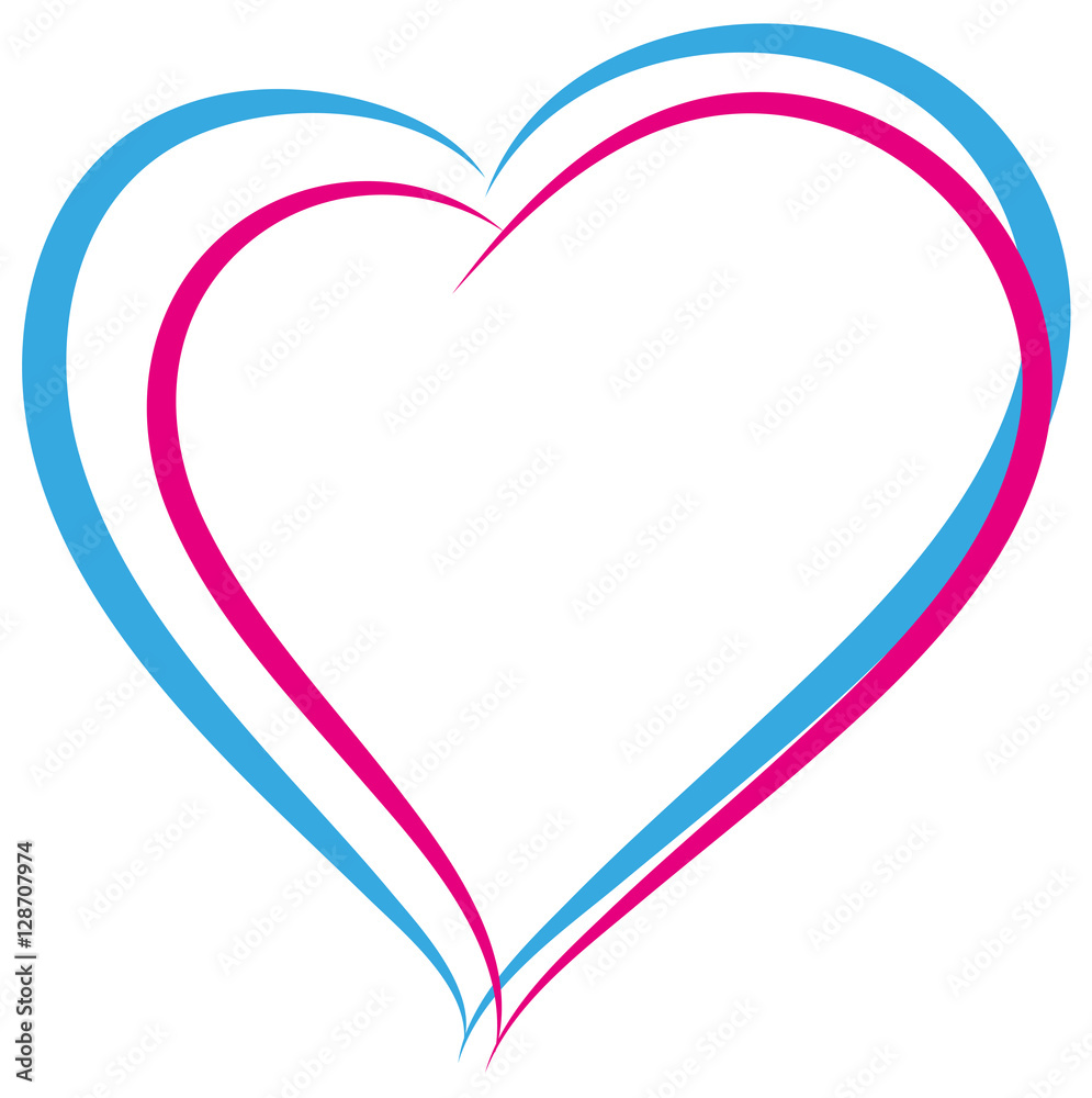 Blue and pink heart symbol of love. Heterosexual couple sign Stock ...