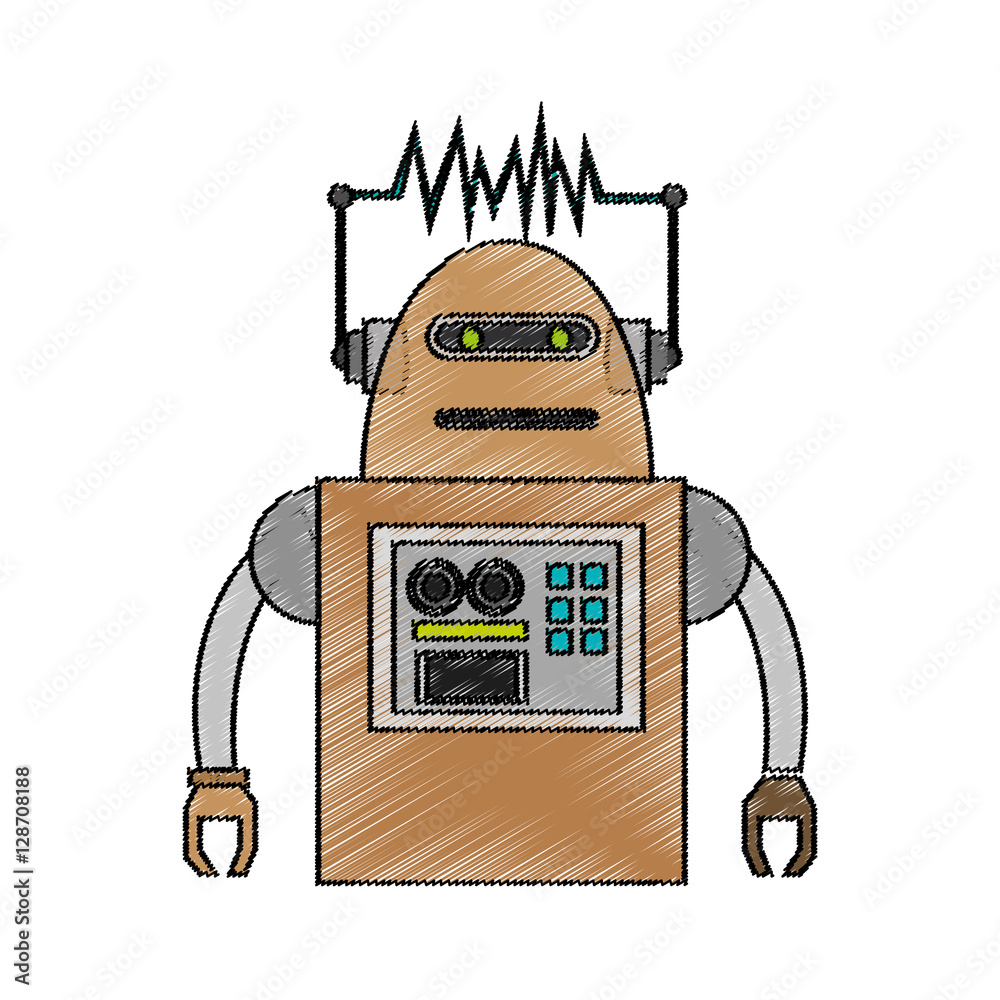 Robot cartoon icon. Robotic technology machine cyborg and science theme ...