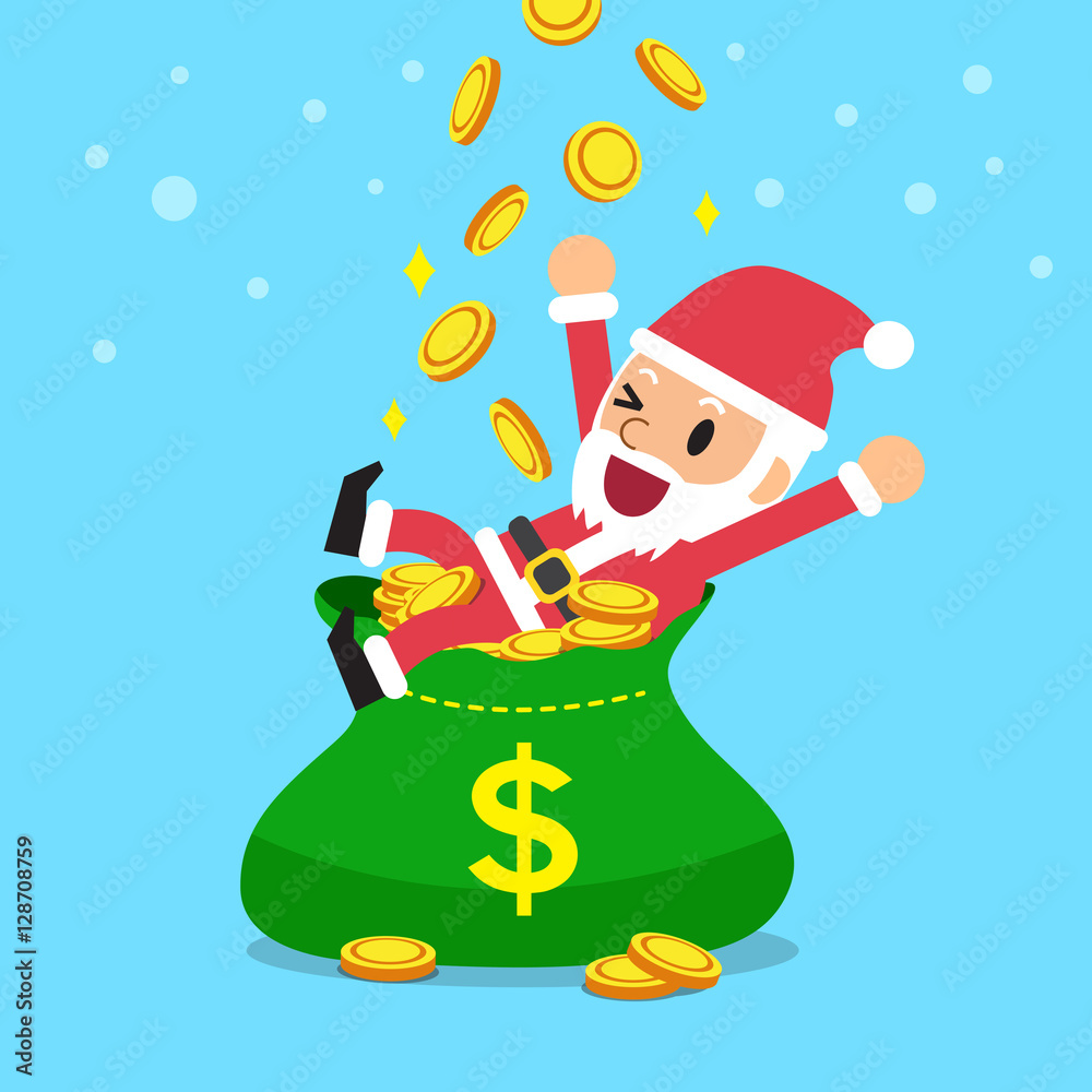 Cartoon santa claus with big money bag Stock Vector | Adobe Stock