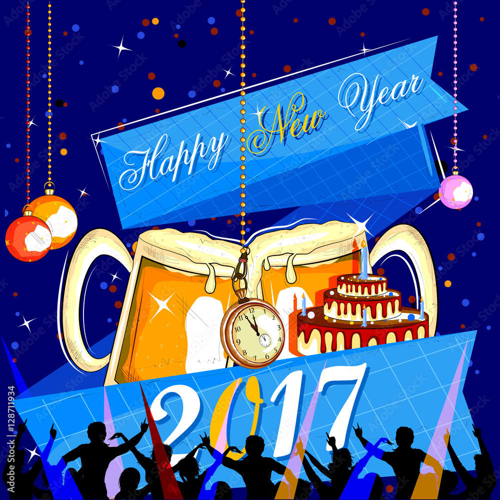 Happy New Year 2017 party celebration poster Stock Vector | Adobe Stock