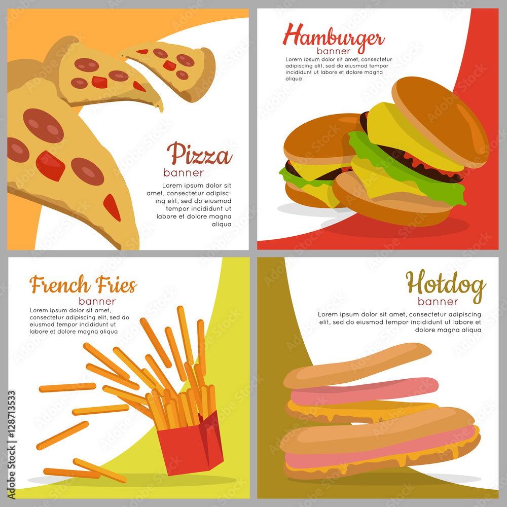 Set of banners with unhealthy food. Junk food. Stock Vector | Adobe Stock