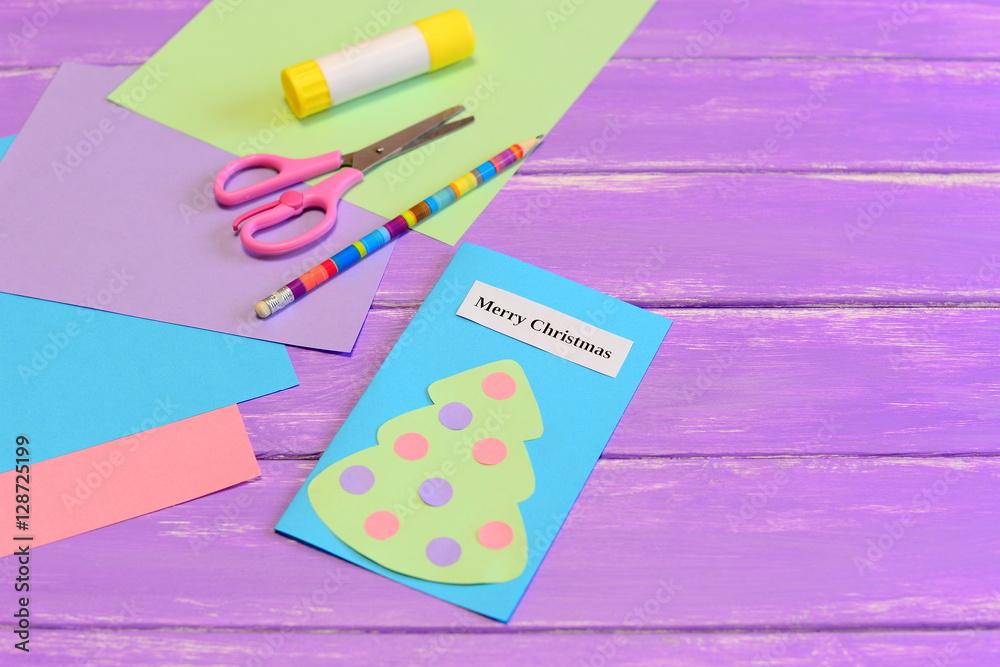 How to create simple Christmas card crafts for kids. Tutorial. Colored ...