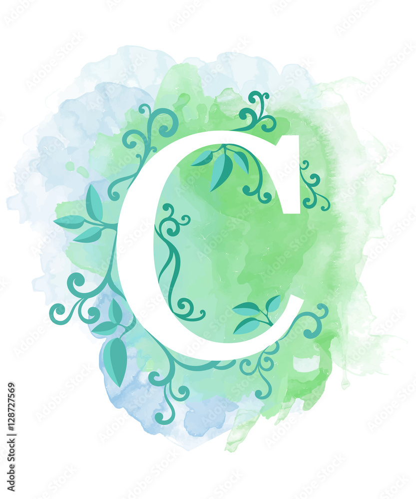 Watercolor letter calligraphy on watercolor background. Natural ...