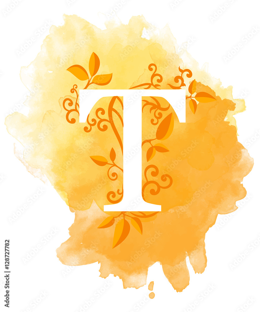 Watercolor letter calligraphy on watercolor background. Natural ...