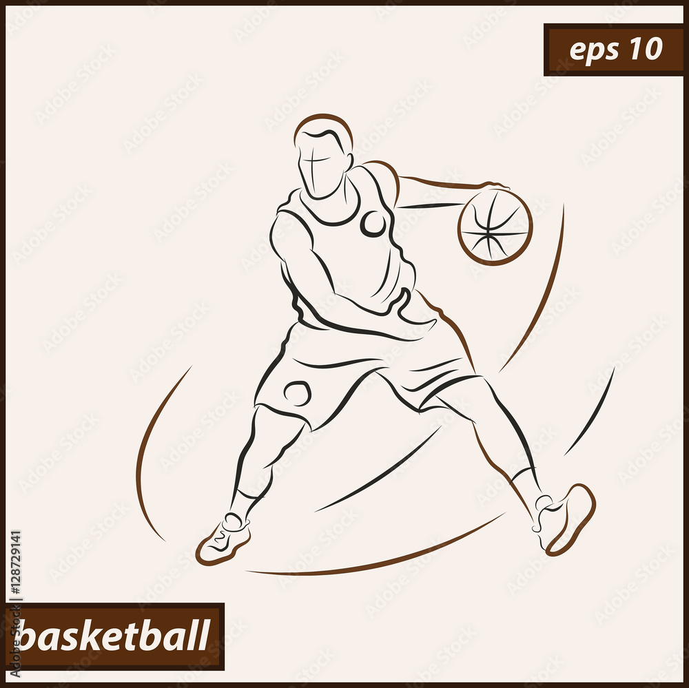 Vector illustration. Illustration shows a basketball player in the ...