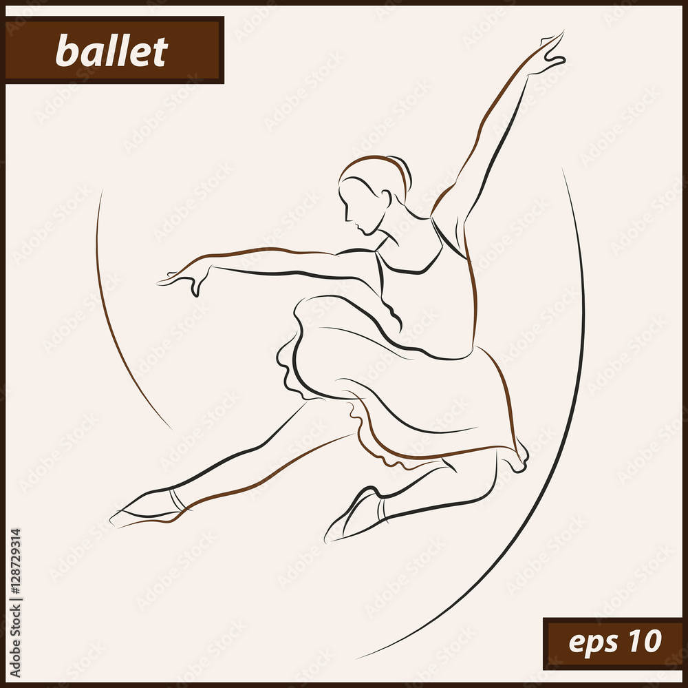 Vector illustration. Illustration shows a Ballerina in motion. Art ...