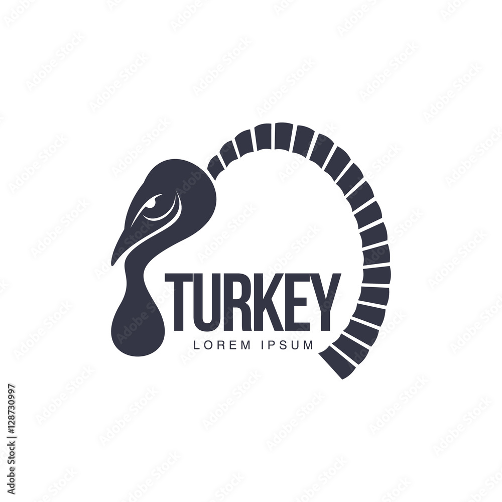 Stylized abstract side view turkey graphic logo template, vector ...
