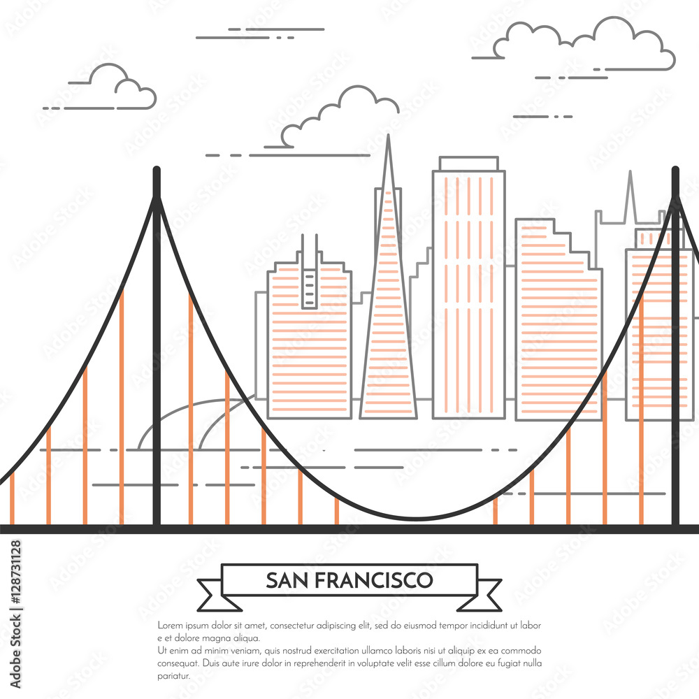 San Francisco banner city landscape Line art Stock Vector | Adobe Stock