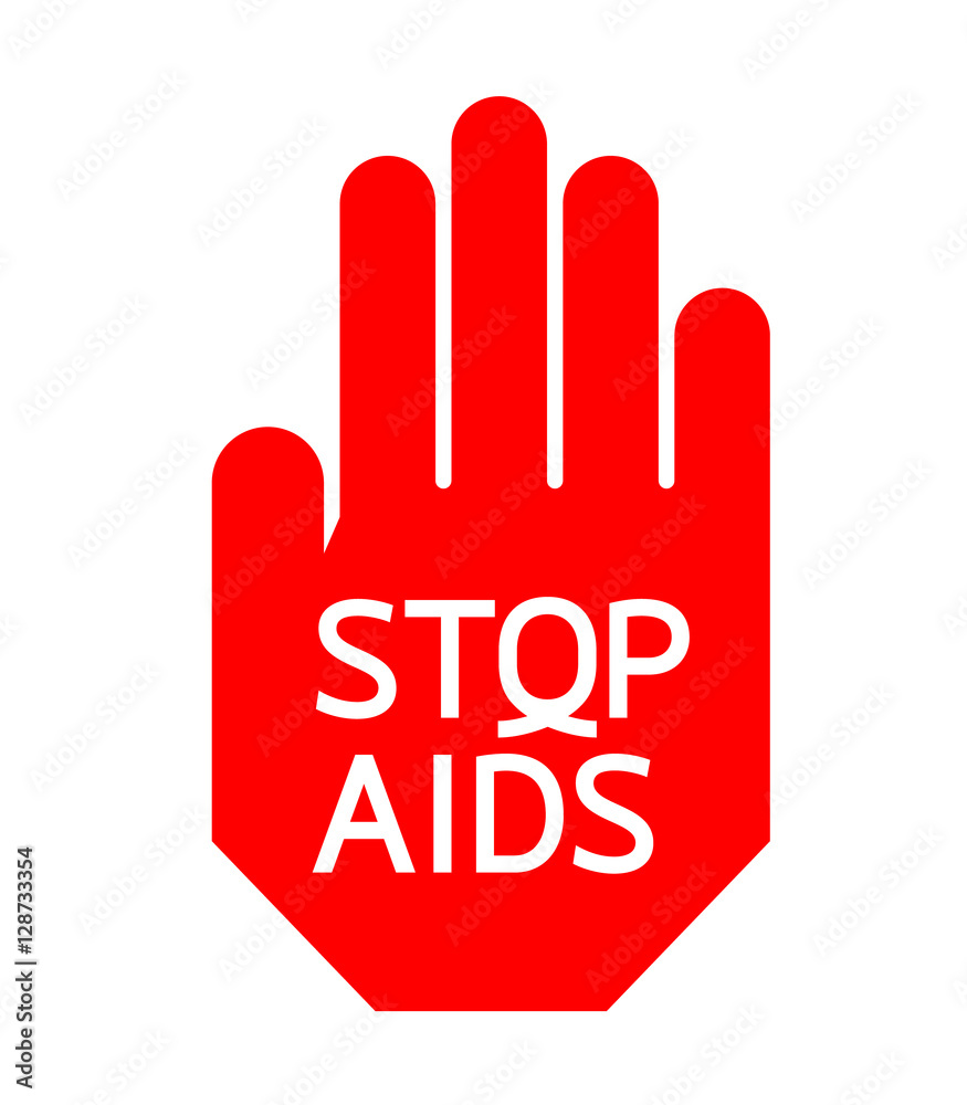 Stop AIDS logo design in red hand. Vector Illustration isolated on ...