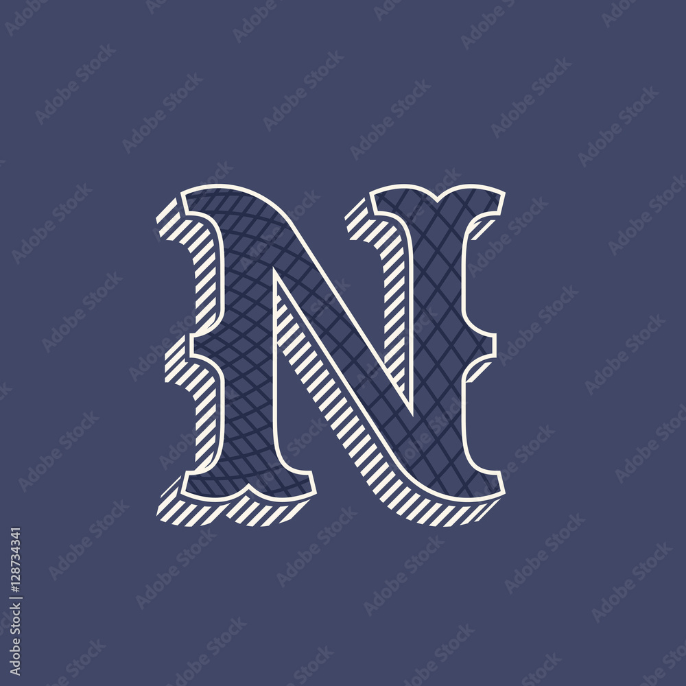 N letter logo in retro money style with line pattern. Stock ...