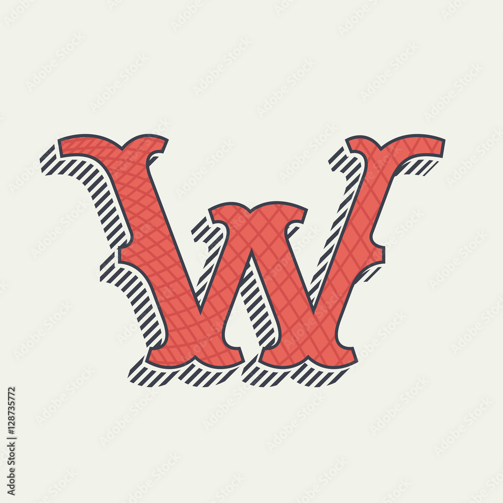 W letter logo. Retro western alphabet with line texture. Stock Vector ...