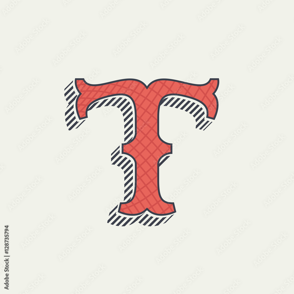 T letter logo. Retro western alphabet with line texture. Stock Vector ...