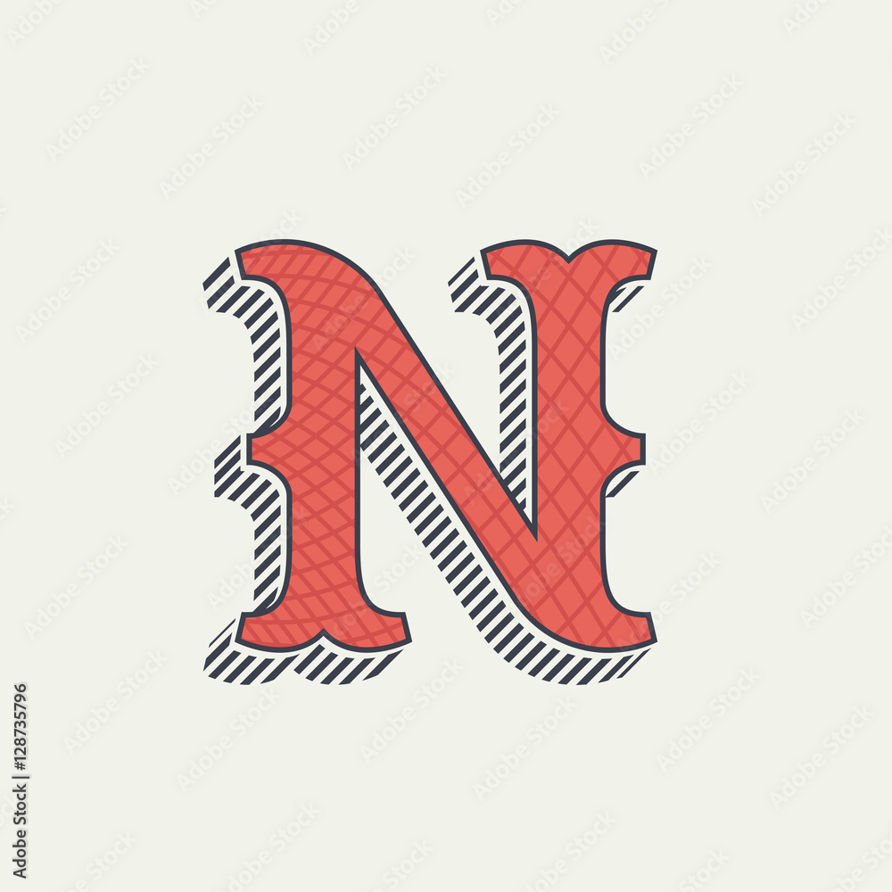 N letter logo. Retro western alphabet with line texture. Stock Vector ...