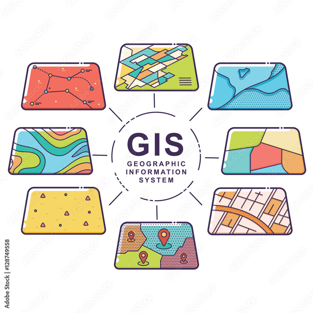 Vector Illustration of GIS Spatial Data Layers Concept for Business ...