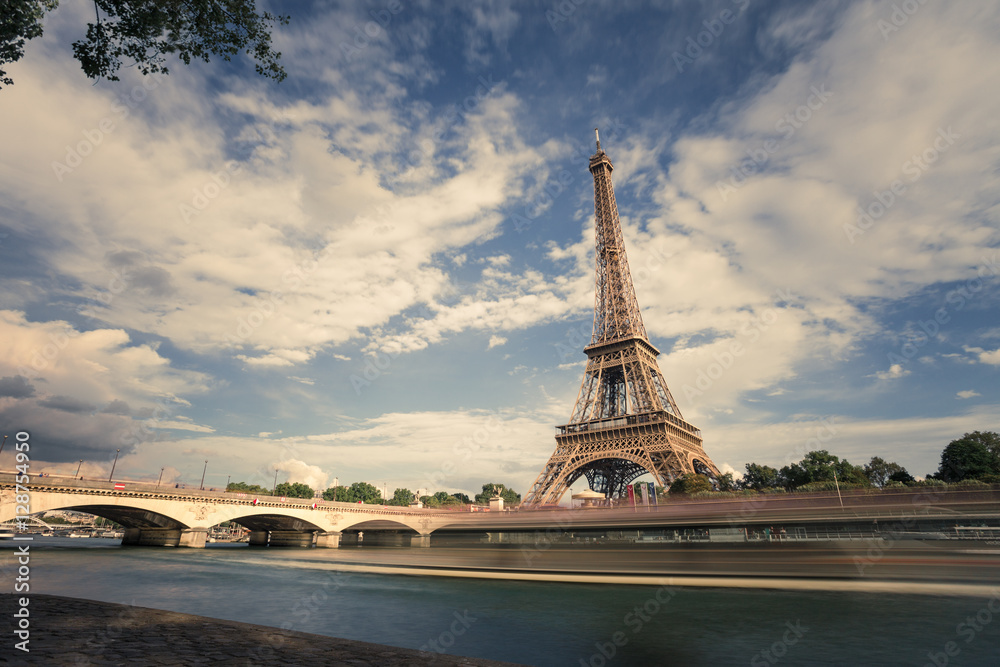 Eiffel Tower. Paris. France. Famous historical landmark on the quay of ...