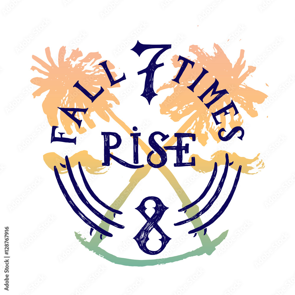 fall 7 times - rise 8. learn to surf print. palm trees and surfing ...