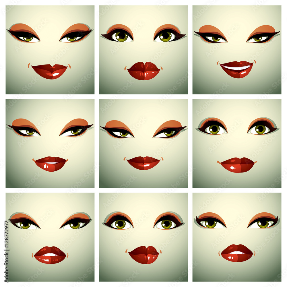 Attractive young ladies vector art portraits collection, girls w Stock ...