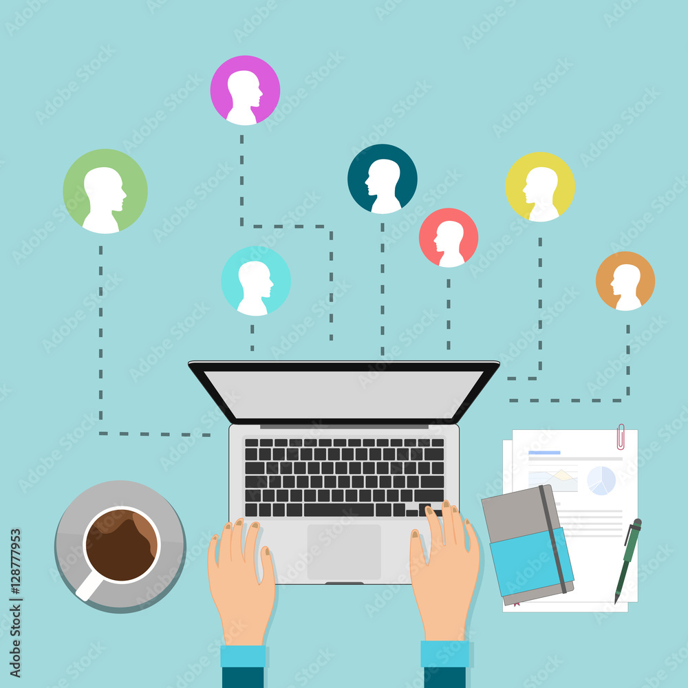 Working Remotely, Working with internet connection, vector illustration ...
