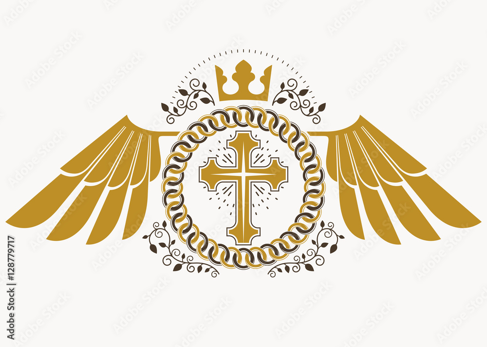 Heraldic sign made using vector vintage elements, bird wings, re Stock ...