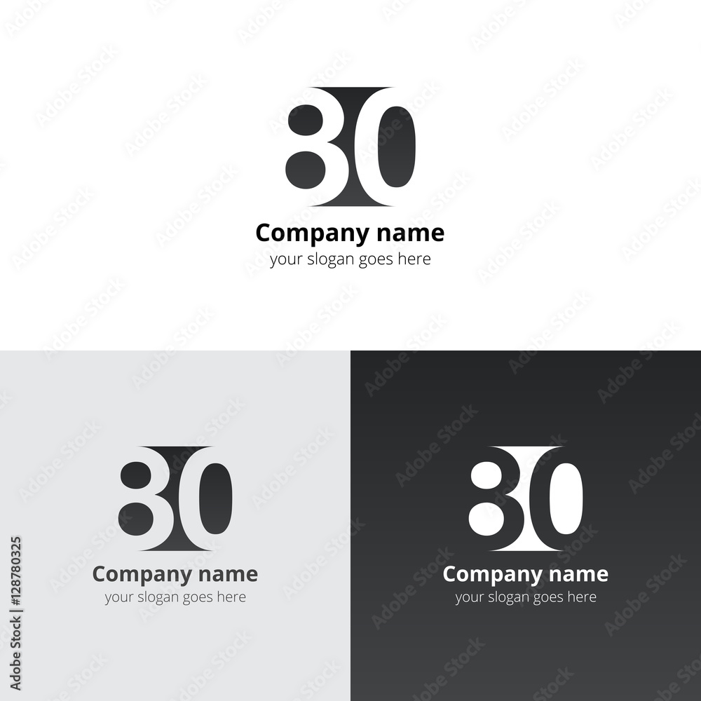 80 logo icon flat and vector design template. Monogram years numbers ...