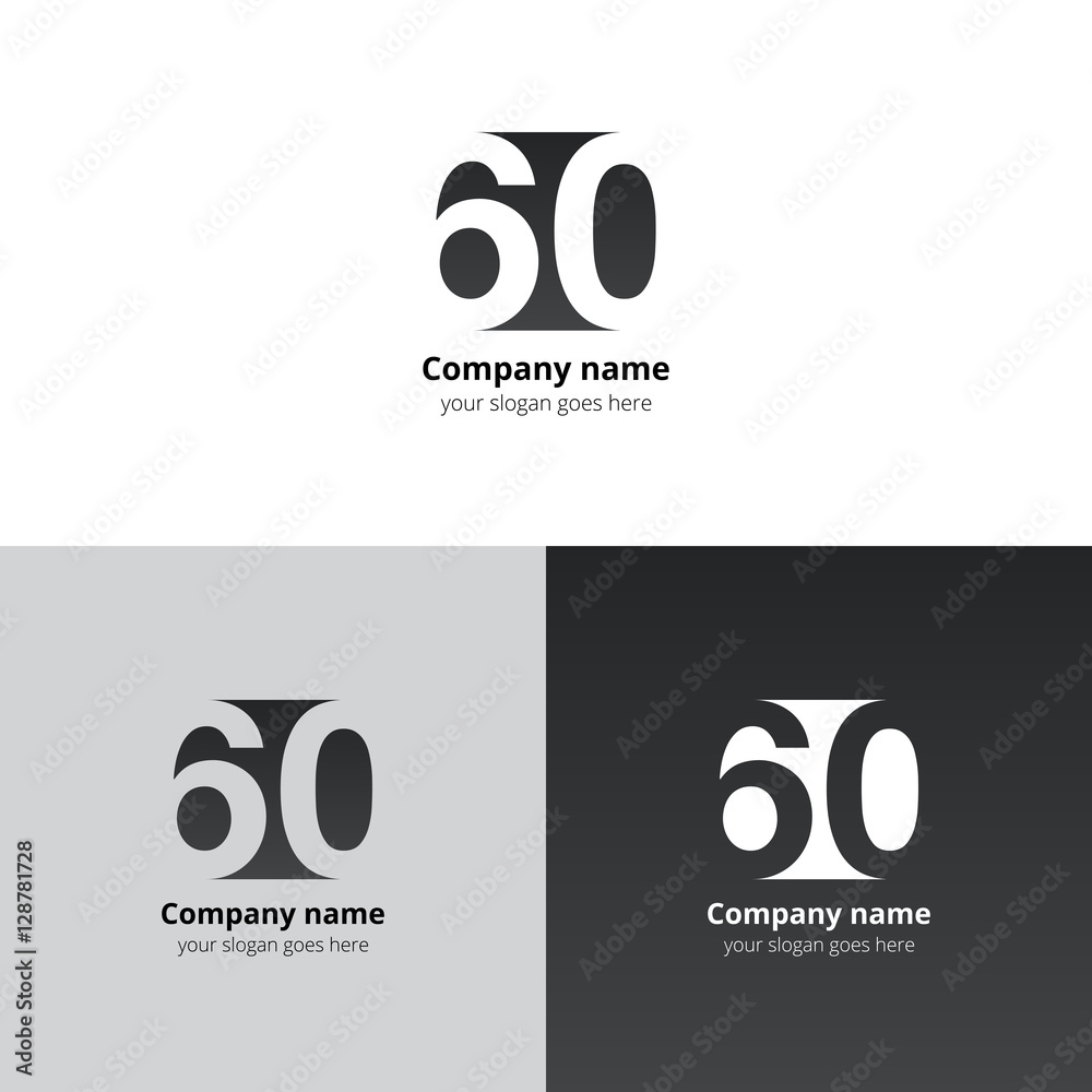 60 logo icon flat and vector design template. Monogram numbers six and ...