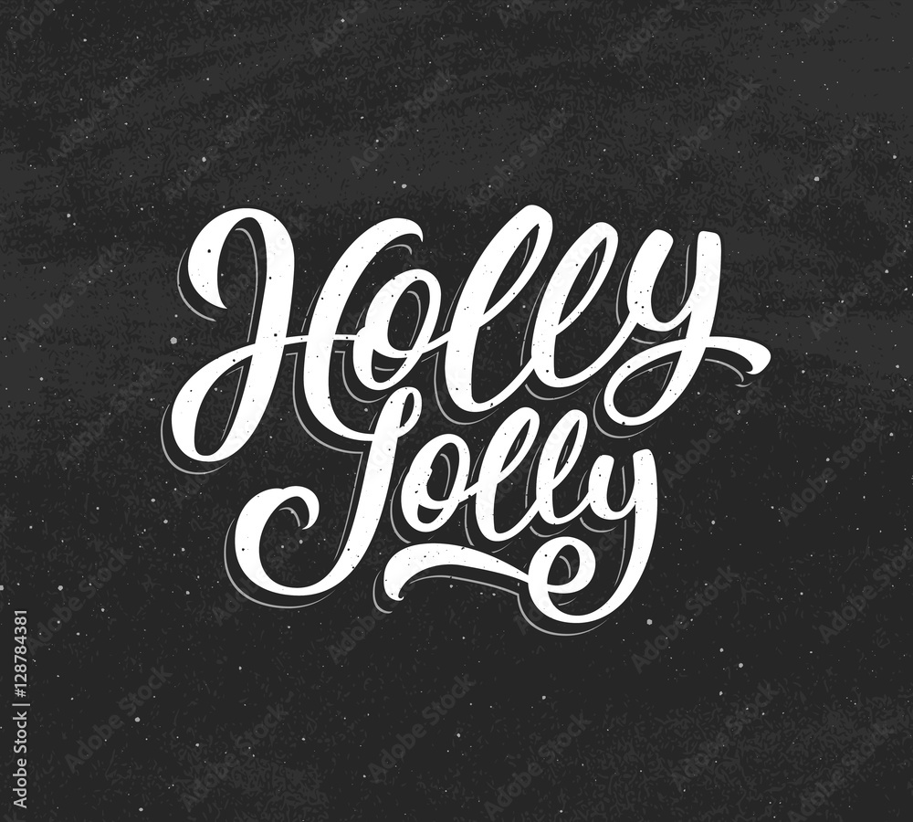 Holly Jolly calligraphic text for Christmas vintage greeting card ...