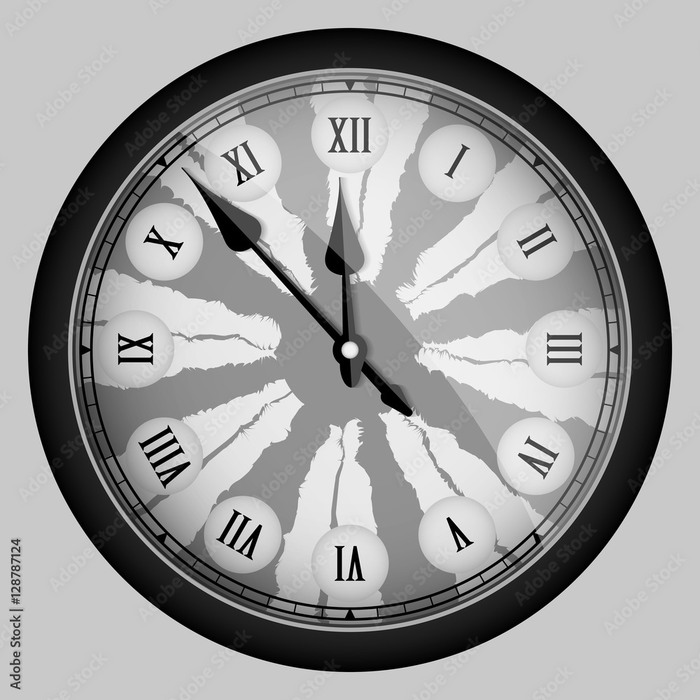 Black realistic modern clock isolated on white. Vector illustration ...