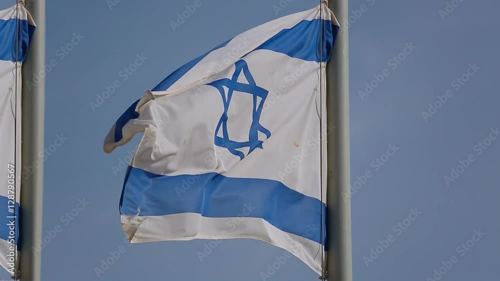 Flags of Israel flapping on a strong wind Stock ビデオ | Adobe Stock