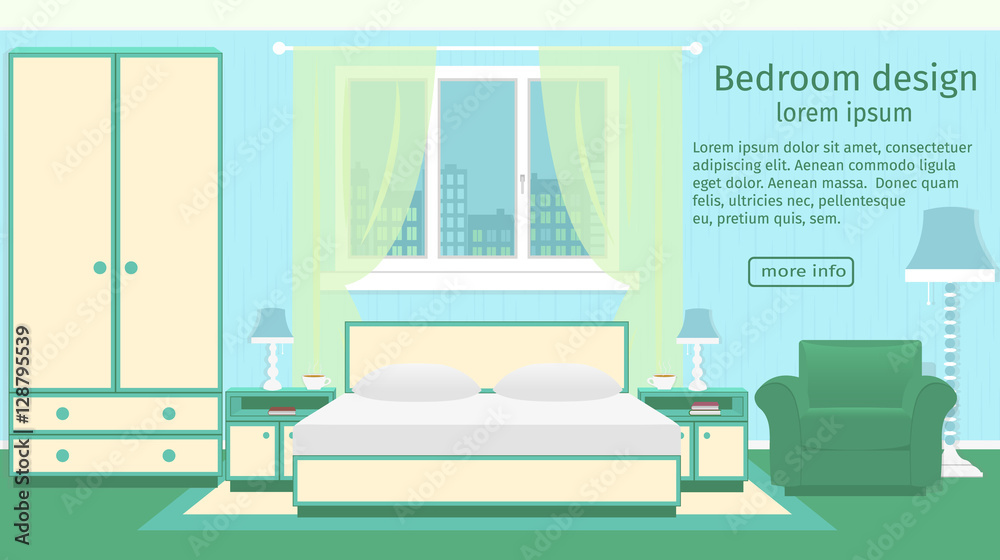Banner of a bedroom interior with furniture and window. Stock Vector ...