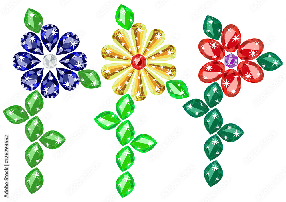 Jewelry colorful flowers from precious gems in different cuts isolated ...
