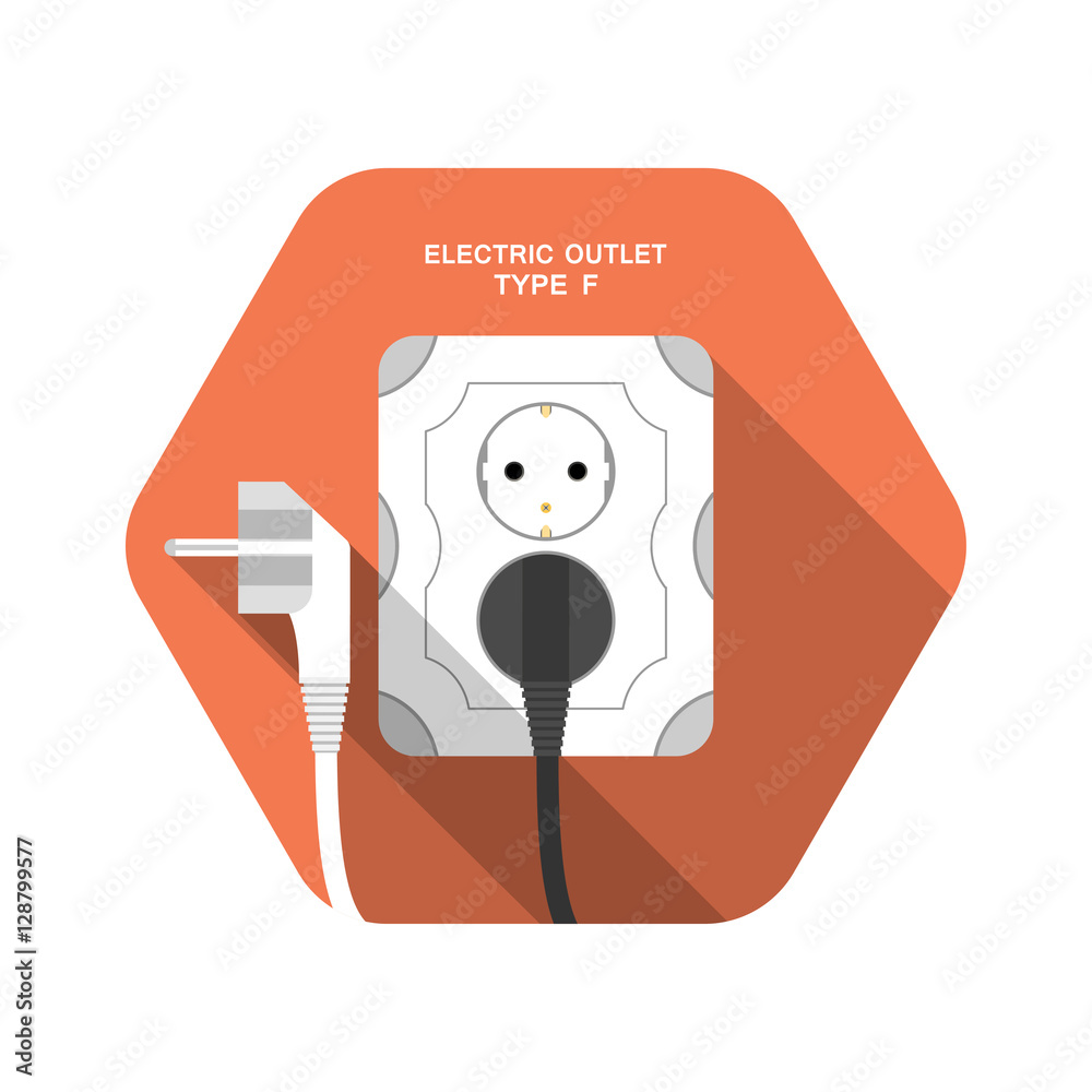 Electric outlet type F vector isolated icon with the inserted black ...