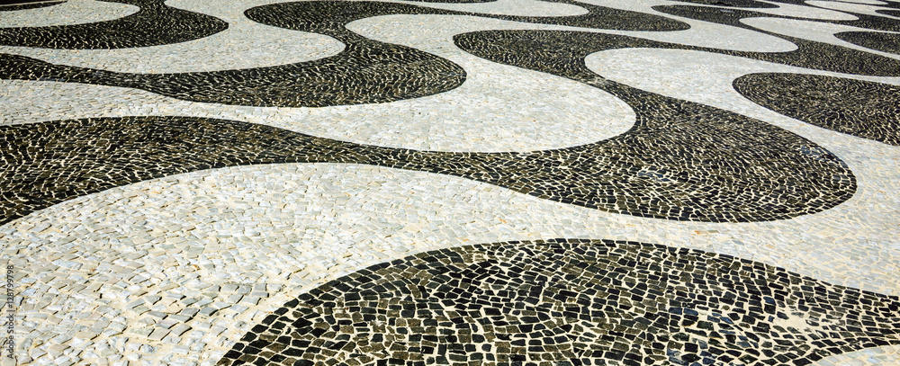 Black and white iconic mosaic, Portuguese pavement by old design ...