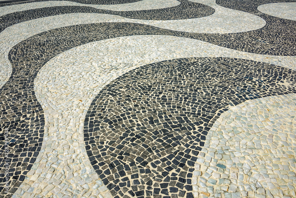 Black and white iconic mosaic, Portuguese pavement by old design ...