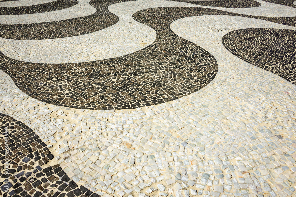 Black and white iconic mosaic, Portuguese pavement by old design ...