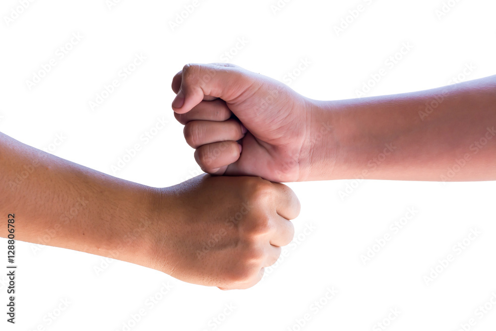 Isolate background with hand shake hit Stock Photo | Adobe Stock