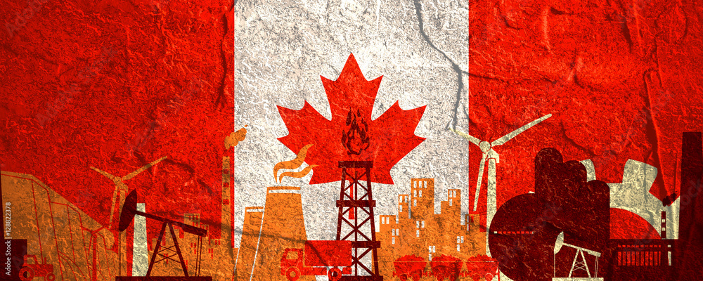 Energy and Power icons set. Header banner with Canada flag. Sustainable ...