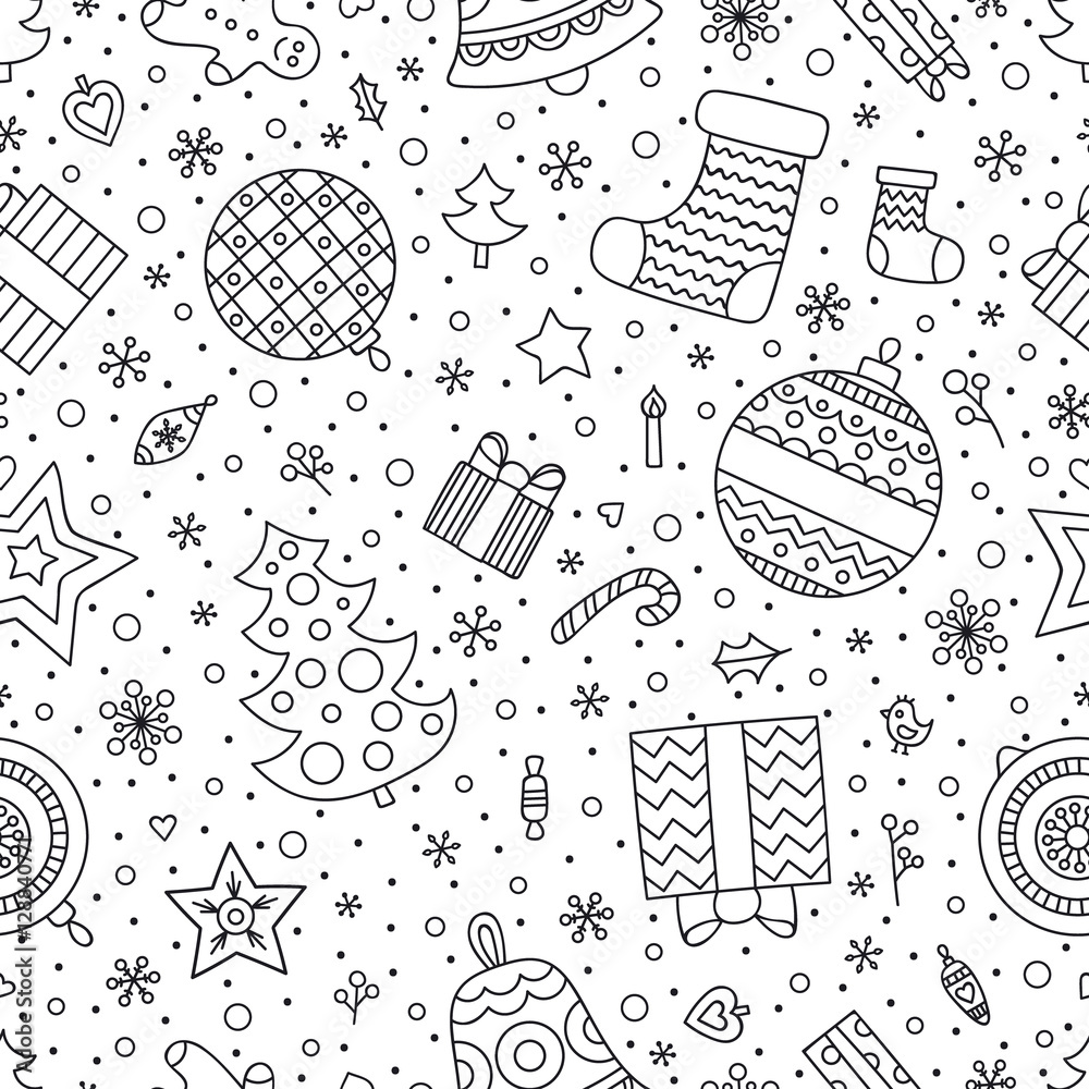 Christmas elements. Vector seamless pattern with winter holiday objects ...