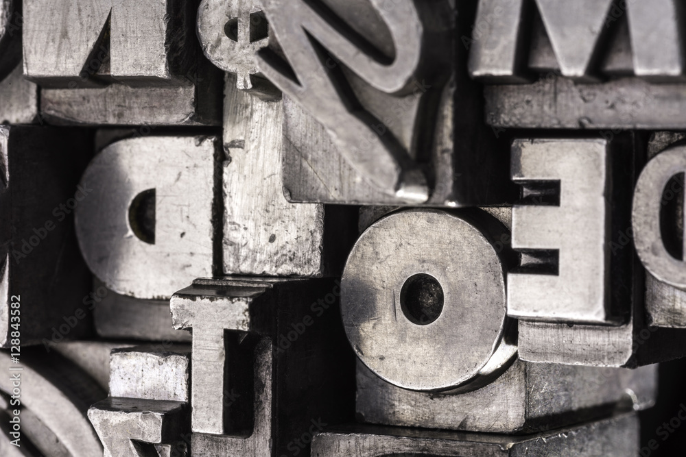 Historical letterpress types, also called as lead letters. These kind ...