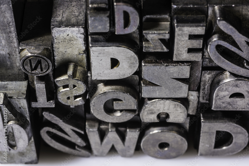 Historical letterpress types, also called as lead letters. These kind ...