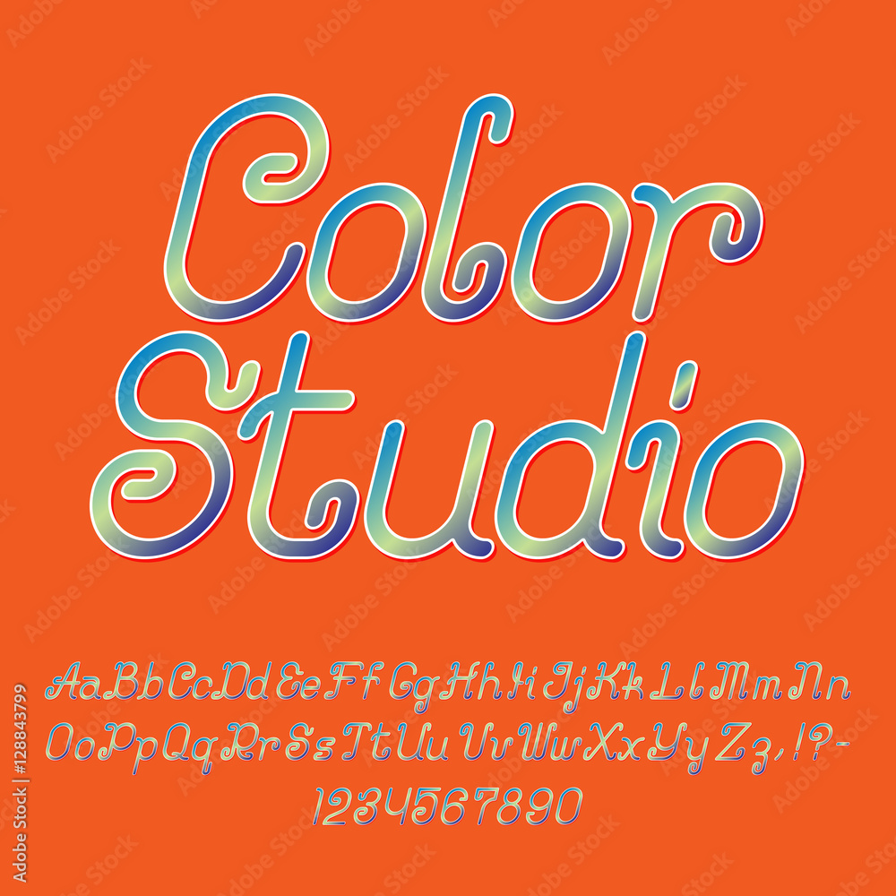 Beautiful Colorful Curly Font Italic Type Isolated English Alphabet