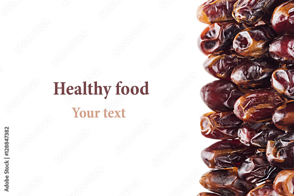 Date fruit closeup on white background. Isolated. Decorative border of ...