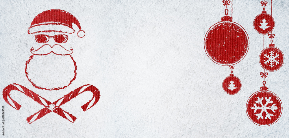 Bad Santa Claus and decorative balls symbols handwritten on christmas ...