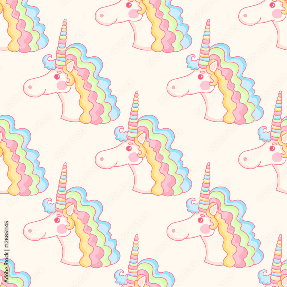 Magical seamless pattern with pink unicorn. Cute background. Stock ...