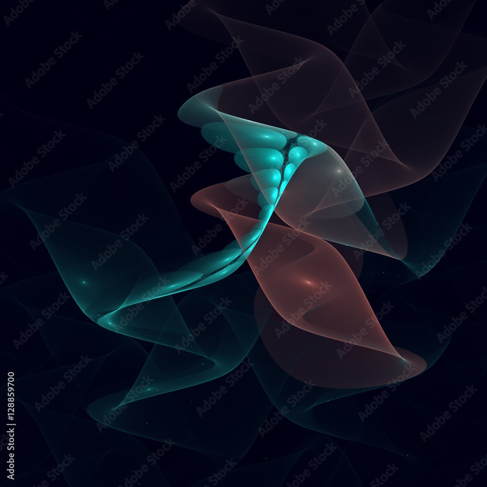 Fractal blue ribbons and balloons on a black background for art ...