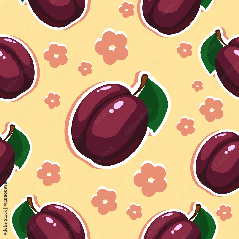 seamless texture with plums Stock Vector | Adobe Stock