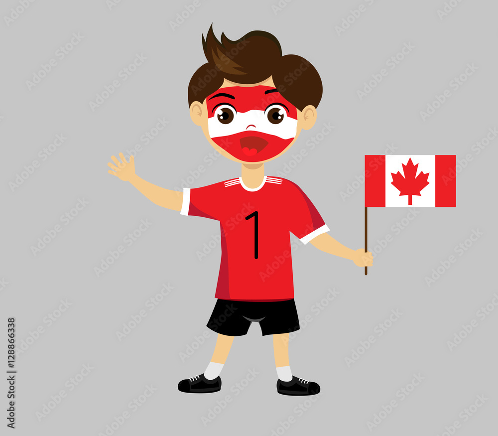 Fan of Canada national football team, sports. Boy with flag in the ...