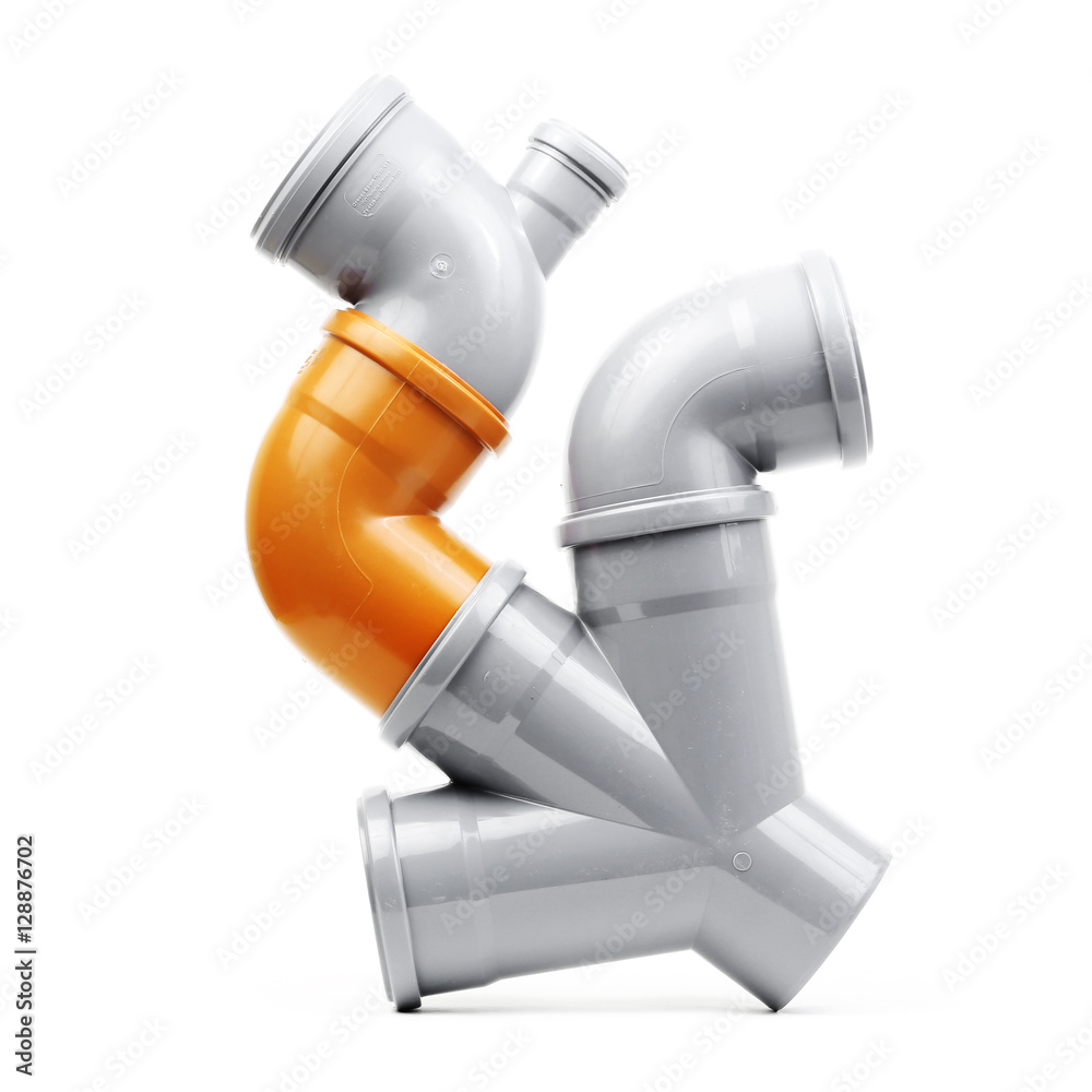 Grey and brown drain pipe, isolated on white Stock Photo | Adobe Stock