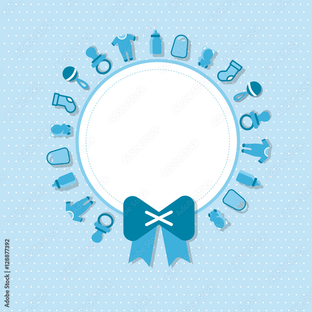 moderne Design Karte zur Geburt für Jungen mit Icons und Punkten darauf ...