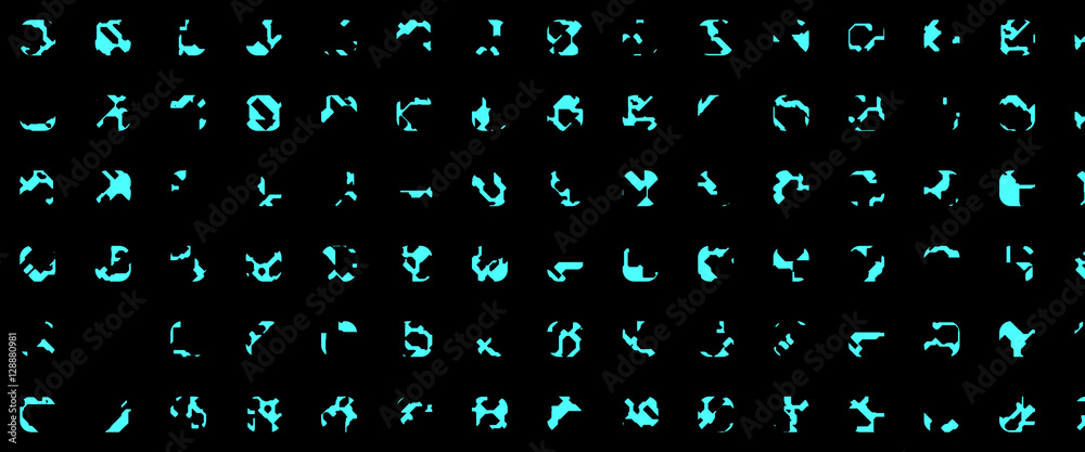 Complex line of alien hieroglyphs symbols isolated on black background ...