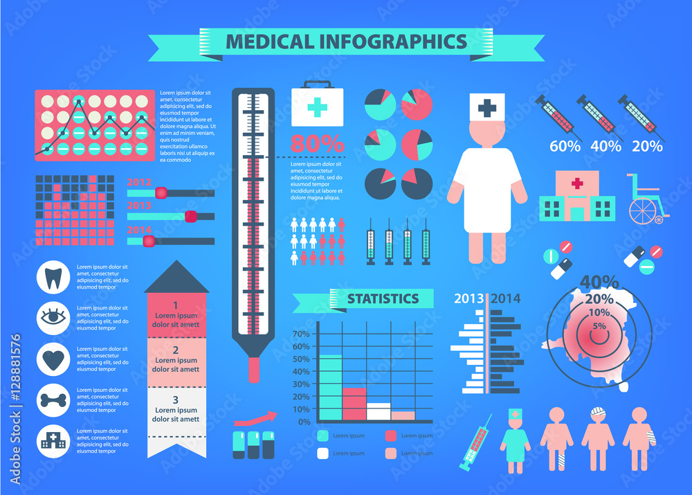 Vector set of medical infographics. Charts, doctor, icons, hospital ...